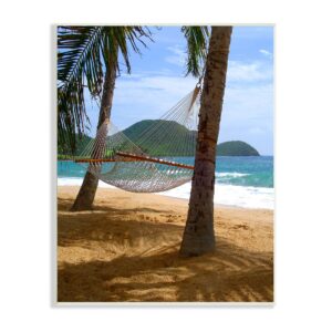 stupell industries tropical summer vacation hammock between palm trees, design by noah bay, wall plaque, 13 x 19