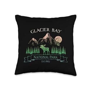 glacier bay alaska mountains moon trees moose glacier bay national park alaska moose lovers vintage look throw pillow, 16x16, multicolor