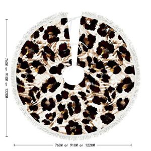 Dream Bay Christmas Tree Skirt,﻿Leopard Christmas Tree Mat for Xmas Party Decoration 48x48 Inches