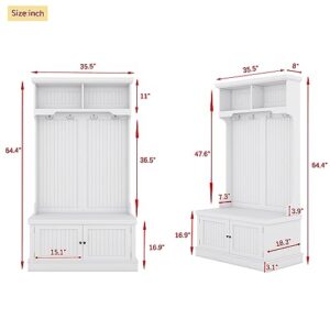 HomSof Hall Tree with Storage Shoe Bench for Entryway and Hallway,4-in-1 Design Coat Racks with 4 Hooks for Living Room,White