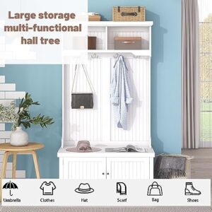 HomSof Hall Tree with Storage Shoe Bench for Entryway and Hallway,4-in-1 Design Coat Racks with 4 Hooks for Living Room,White