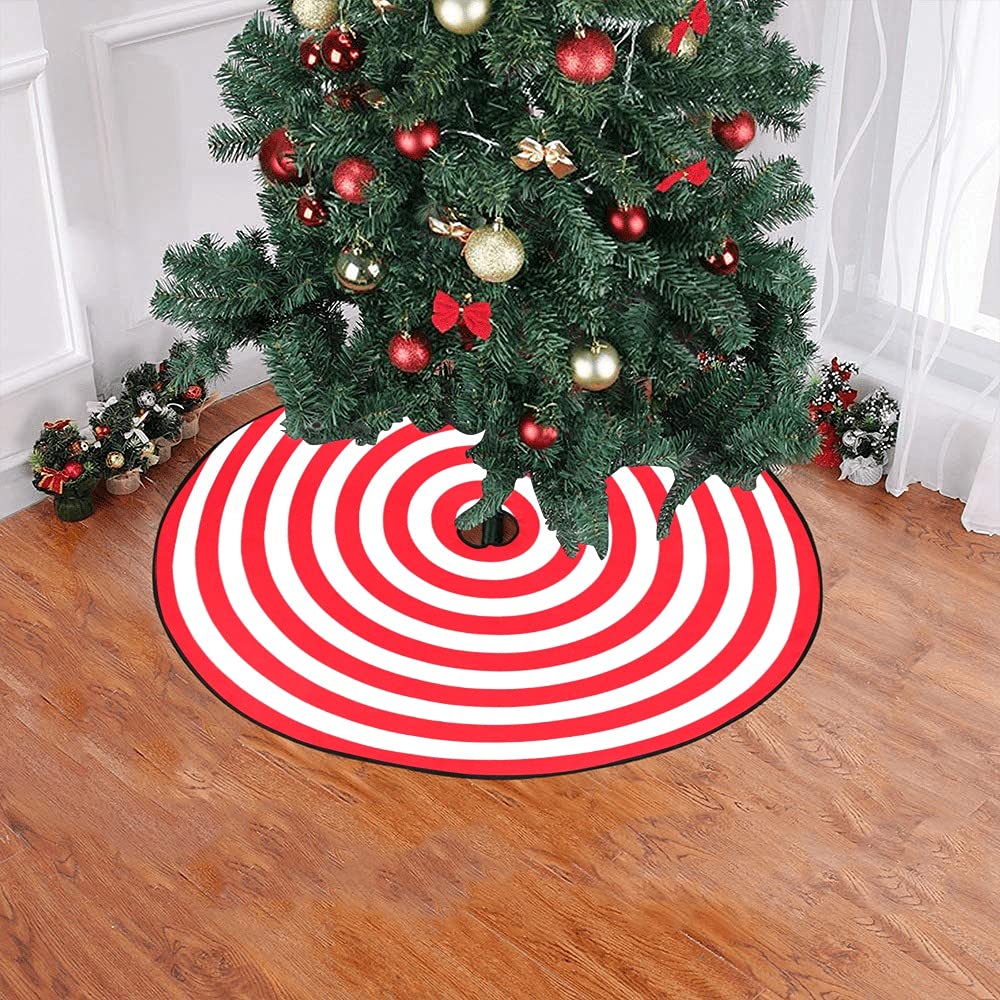 ANANGTEE Christmas Tree Skirt, White Red Bay Max Tree Skirts for Merry Xmas, Holiday Party Farmhouse Decorations Large Pen Tree Mat Halloween Ornaments 36" (Red, 48")