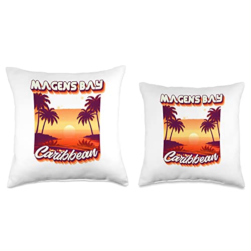 Magens Bay Retro Beach Accessories Retro 80's Style Magens Bay Caribbean Palm Tree Surf Throw Pillow, 18x18, Multicolor