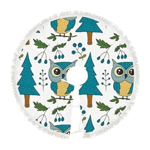 small christmas tree skirt forest owls and fir trees,30 inch tree skirt for christmas holiday party decoration,rustic tree skirts mat home indoor outdoor ornaments