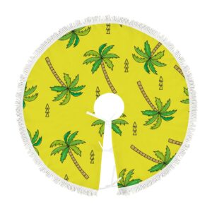 small christmas tree skirt doodle green palm tree pattern,30 inch tree skirt for christmas holiday party decoration,rustic tree skirts mat home indoor outdoor ornaments