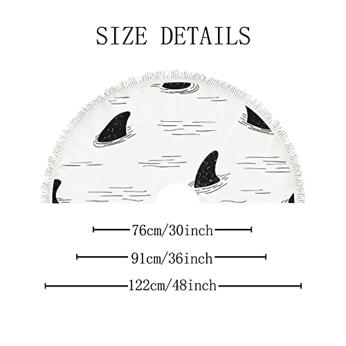 Small Christmas Tree Skirt Shark Black and White Doodle,30 Inch Tree Skirt for Christmas Holiday Party Decoration,Rustic Tree Skirts Mat Home Indoor Outdoor Ornaments