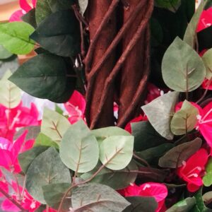 Pair AMERIQUE Gorgeous 5 Feet Blooming Artificial Bougainvillea Tree with Flowers & Real Wood Trunks, with Nursery Pots, Feel Real Technology Red and Green