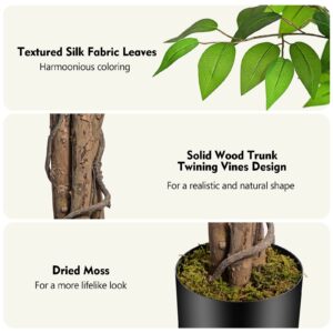 Keeplush 6.2ft. Ficus Artificial Trees with 3 Natural Curved Trunks, 74" Tall Lush Faux Tree for Home Decor Indoor, Green Lifelike Fake Ficus Tree Artificial Plants