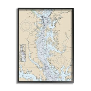 stupell industries potomac river chesapeake bay coastal map beige, designed by daphne polselli black framed wall art, 16 x 20, tan