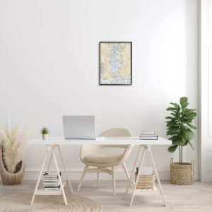 Stupell Industries Potomac River Chesapeake Bay Coastal Map Beige, Designed by Daphne Polselli Black Framed Wall Art, 16 x 20, Tan