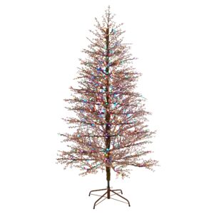 nearly natural 7ft. frosted berry twig artificial christmas tree with 450 multicolored gum ball led lights and 1192 bendable branches