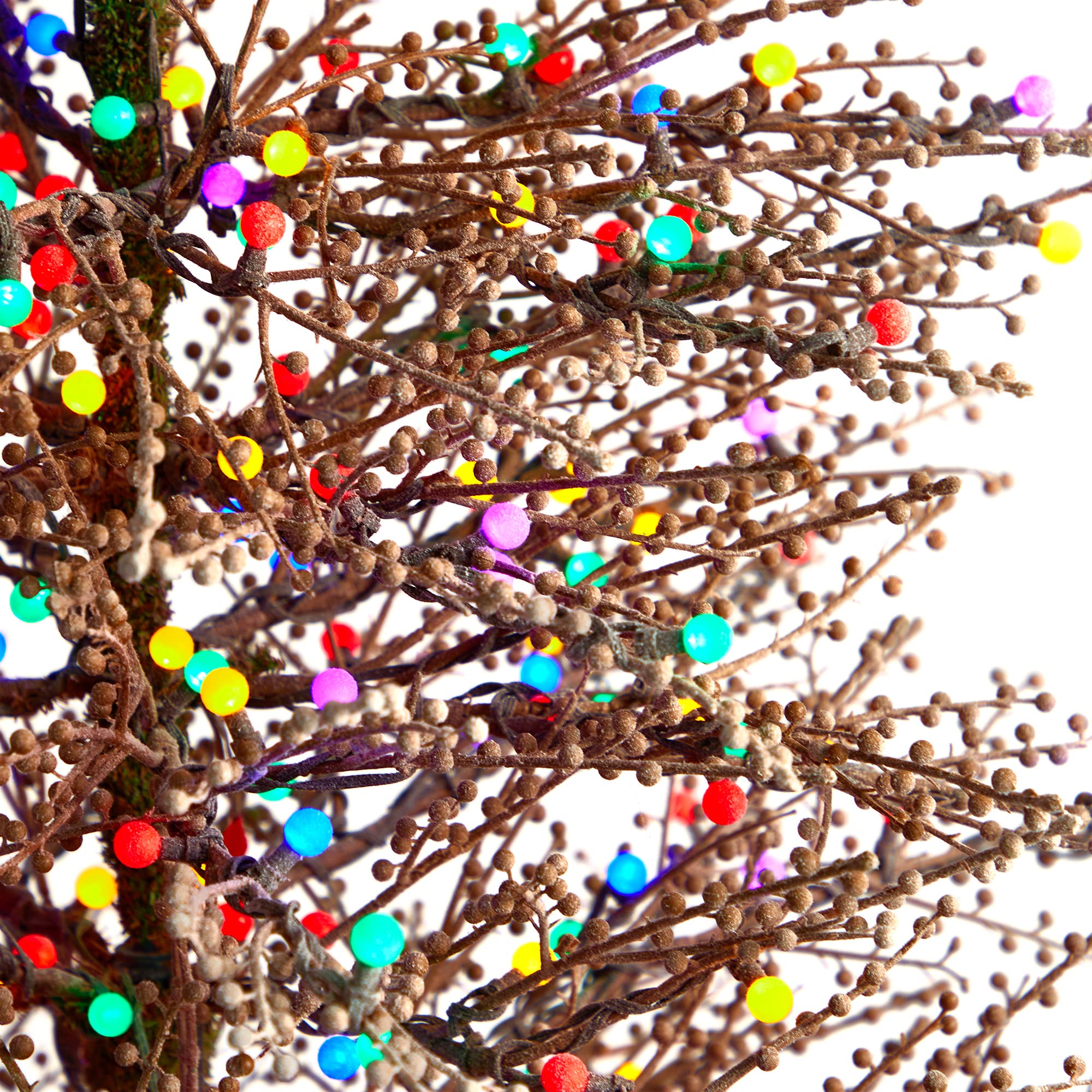 Nearly Natural 7ft. Frosted Berry Twig Artificial Christmas Tree with 450 Multicolored Gum Ball LED Lights and 1192 Bendable Branches