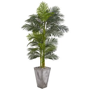 nearly natural 7ft. golden cane artificial palm tree in cement planter