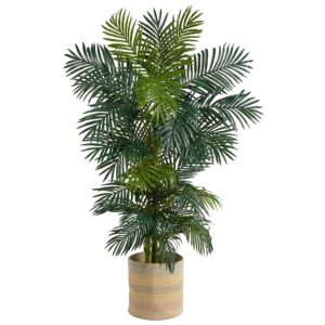 nearly natural 6.5ft. golden cane artificial palm tree in handmade natural cotton multicolored woven planter