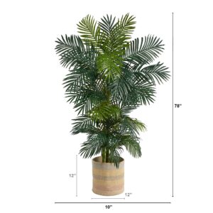 Nearly Natural 6.5ft. Golden Cane Artificial Palm Tree in Handmade Natural Cotton Multicolored Woven Planter