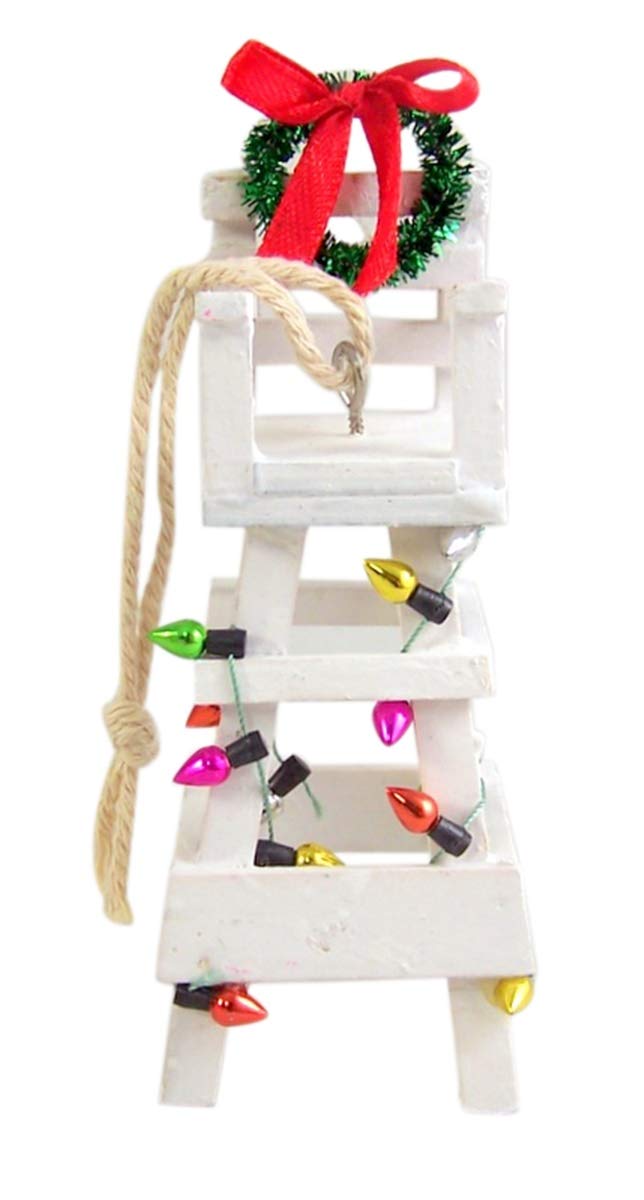 Christmas Tree Decor Beach White Wooden Lifeguard Chair Hanging Ornament 5 Inch