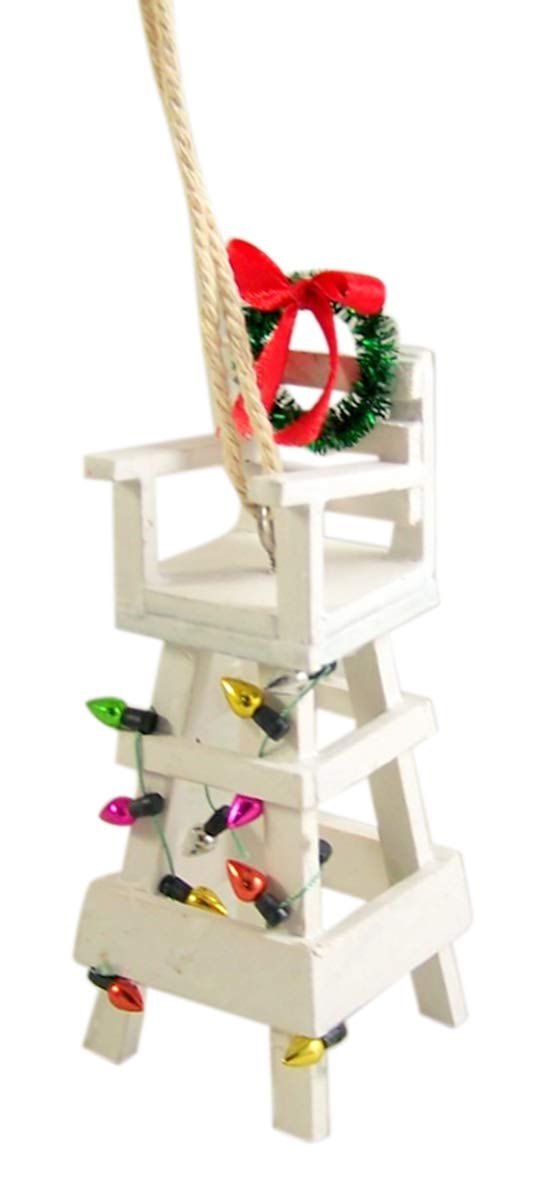 Christmas Tree Decor Beach White Wooden Lifeguard Chair Hanging Ornament 5 Inch