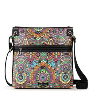 sakroots women's artist circle flat crossbody, rainbow wanderlust