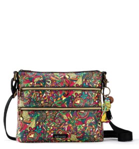 sakroots artist circle basic crossbody bag in canvas, multifunctional purse, rainbow spirit desert