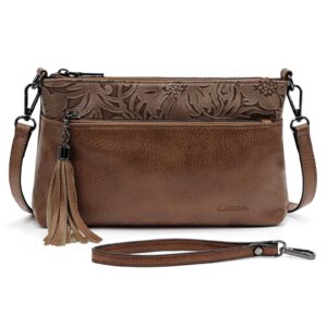 lavawa western purses for women ladies wristlet wallet small crossbody cell phone clutch purse embossed with tassel (coffee)