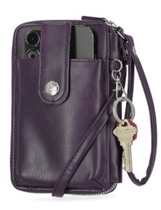 mundi jacqui rfid blocking crossbody wallet bag for women, compact travel-size cell phone holder purse - vegan leather, purple