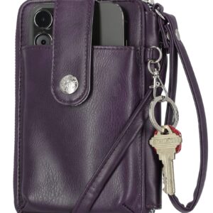 Mundi Jacqui RFID Blocking Crossbody Wallet Bag for Women, Compact Travel-Size Cell Phone Holder Purse - Vegan Leather, Purple