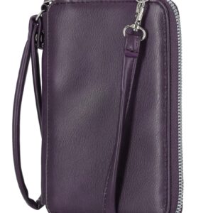 Mundi Jacqui RFID Blocking Crossbody Wallet Bag for Women, Compact Travel-Size Cell Phone Holder Purse - Vegan Leather, Purple