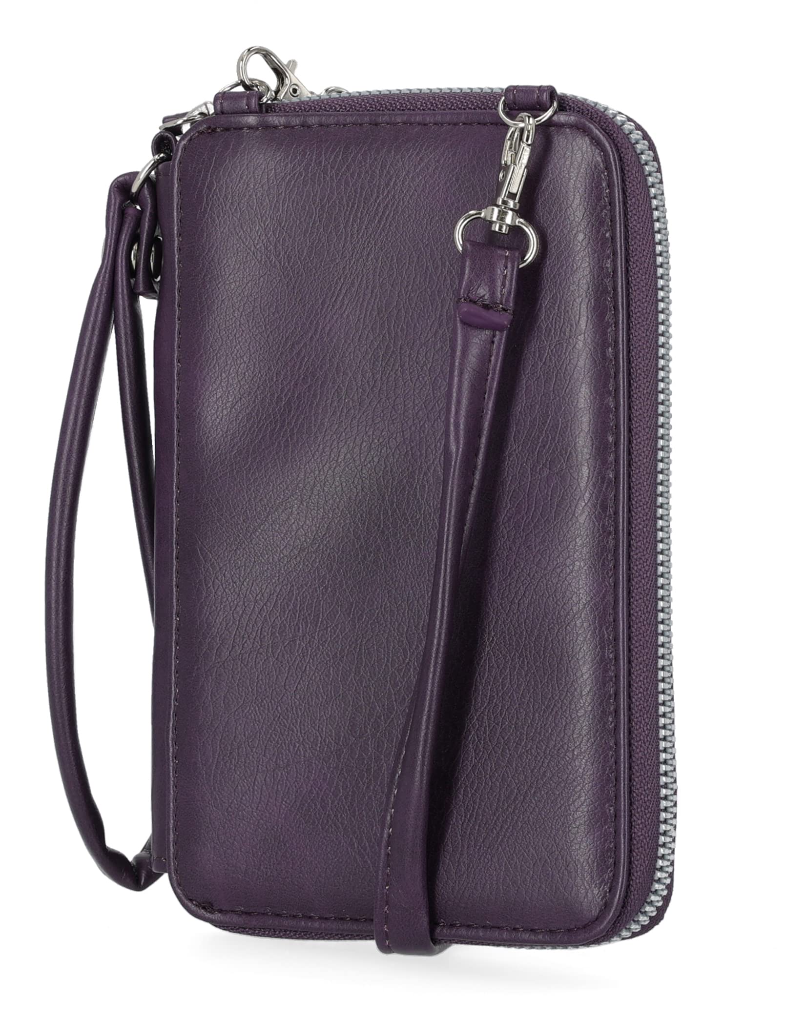 Mundi Jacqui RFID Blocking Crossbody Wallet Bag for Women, Compact Travel-Size Cell Phone Holder Purse - Vegan Leather, Purple