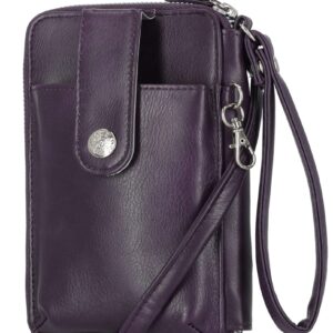 Mundi Jacqui RFID Blocking Crossbody Wallet Bag for Women, Compact Travel-Size Cell Phone Holder Purse - Vegan Leather, Purple