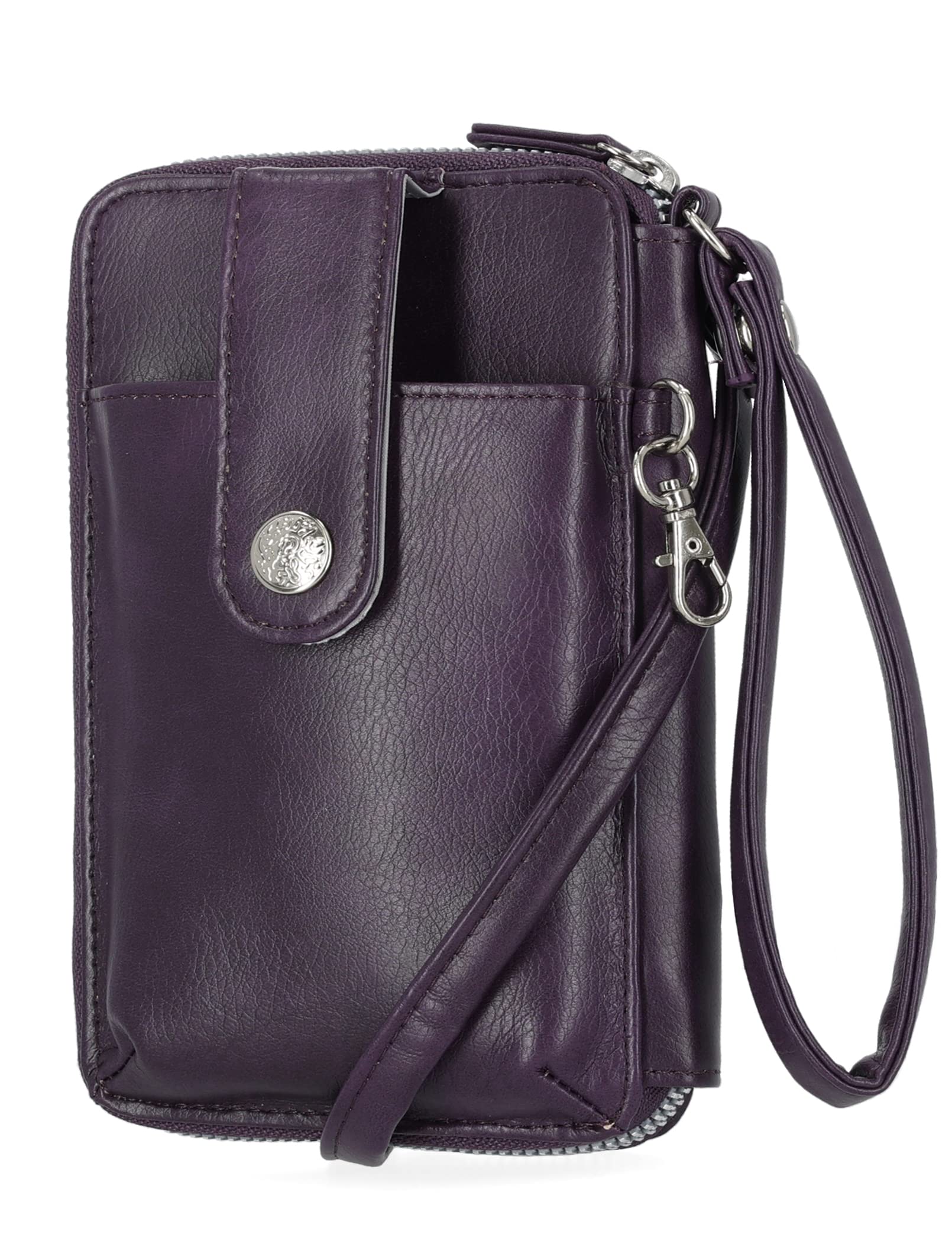 Mundi Jacqui RFID Blocking Crossbody Wallet Bag for Women, Compact Travel-Size Cell Phone Holder Purse - Vegan Leather, Purple