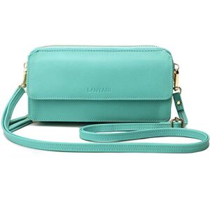 crossbody wallet purse rfid blocking cellphone small shoulder bag with wristlet strap for women ladies girls vegan leather (blue green)