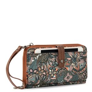 sakroots smartphone crossbody bag in eco-twill, convertible purse with detachable wristlet strap, includes phone wallet pockets, sienna spirit desert