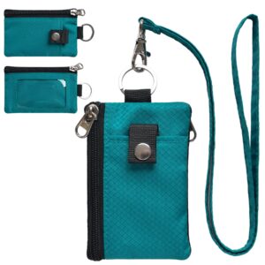 chensprx minimalist rfid blocking small wallet with id window,waterresistant zip id case wallet with lanyard keychain for cards,cash,travel,women,men (turquoise)