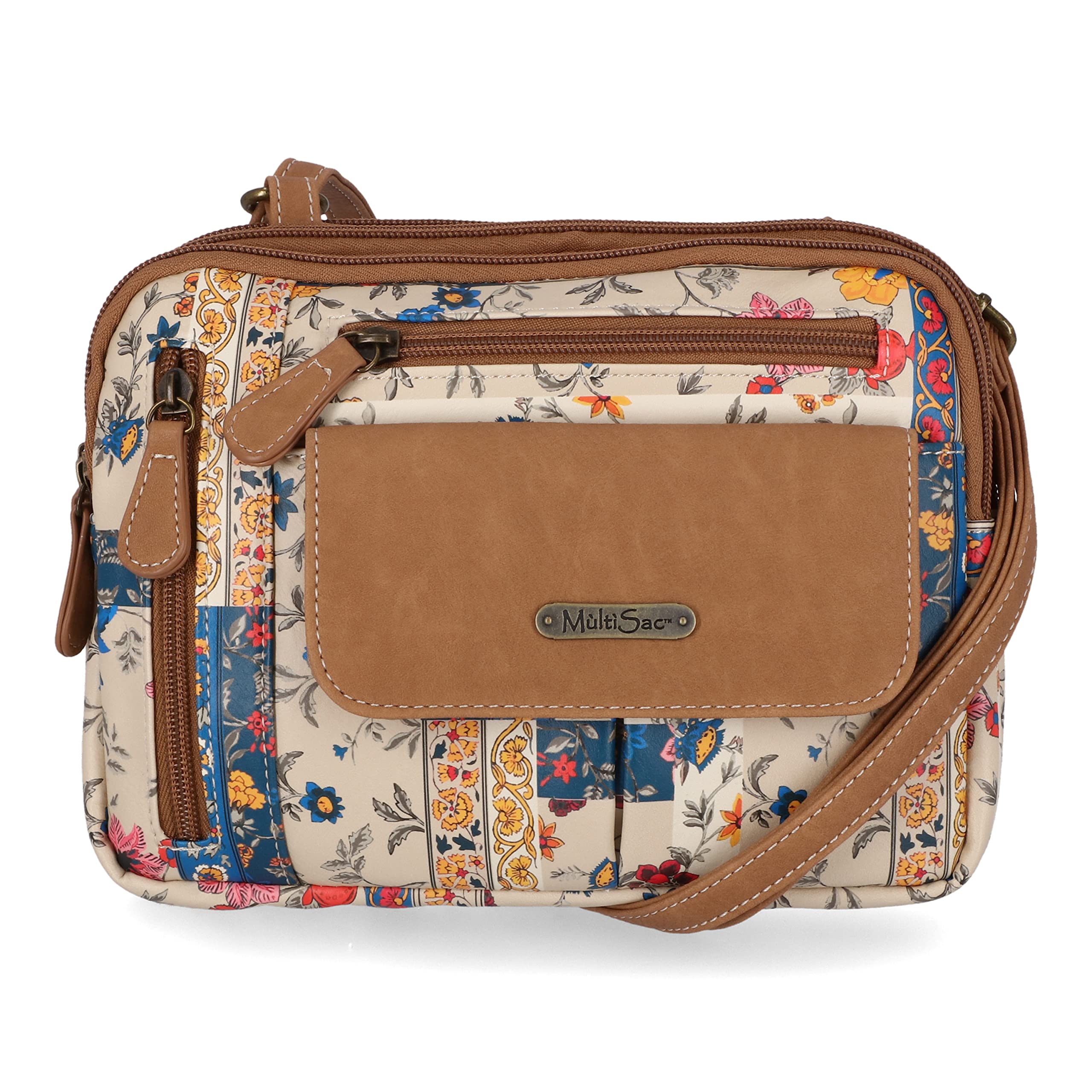 MultiSac Zippy Triple Compartment Crossbody Bag, Pretty Patch/Hazelnut