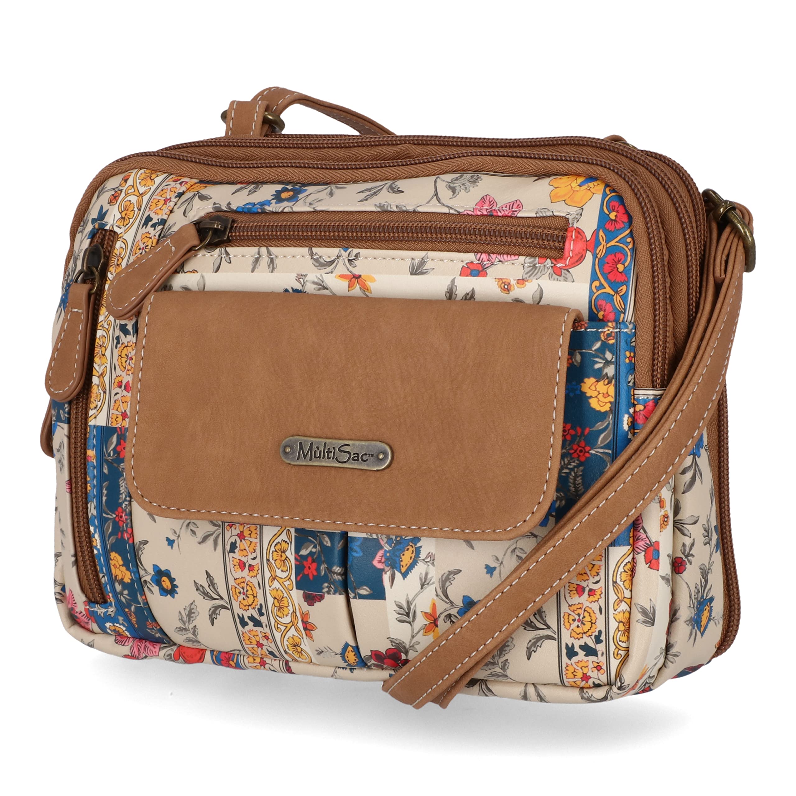 MultiSac Zippy Triple Compartment Crossbody Bag, Pretty Patch/Hazelnut