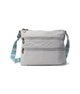 sakroots artist circle basic crossbody in eco twill, adjustable crossbody strap, light grey