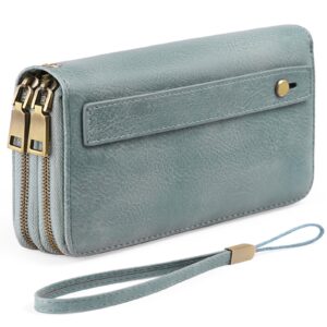 gaekeao wallet for women clutch rfid blocking leather wristlet purse large capacity credit card holder with grip hand strap