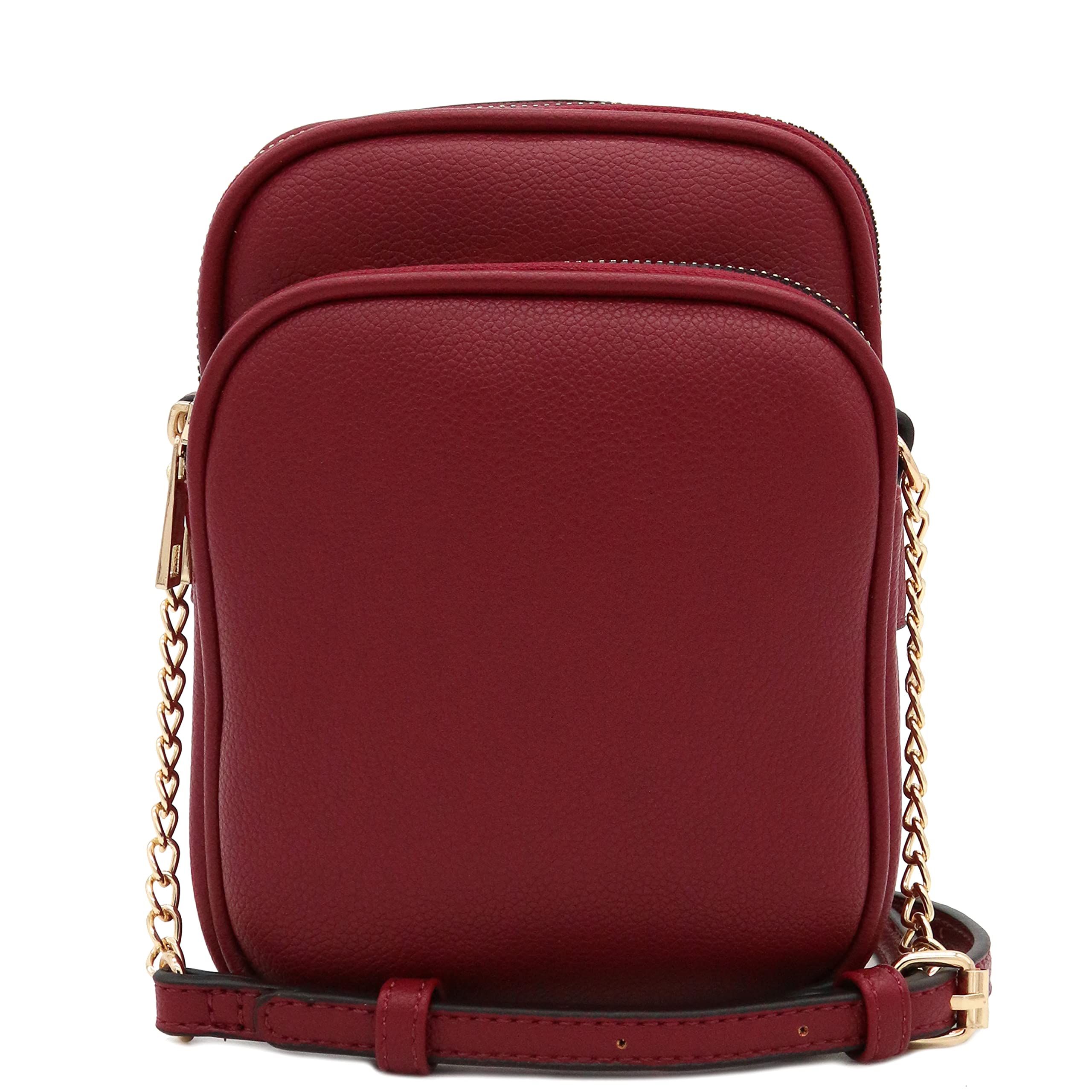 FashionPuzzle Multi Pocket PU Leather Casual Crossbody Bag with Adjustable Strap (Wine)