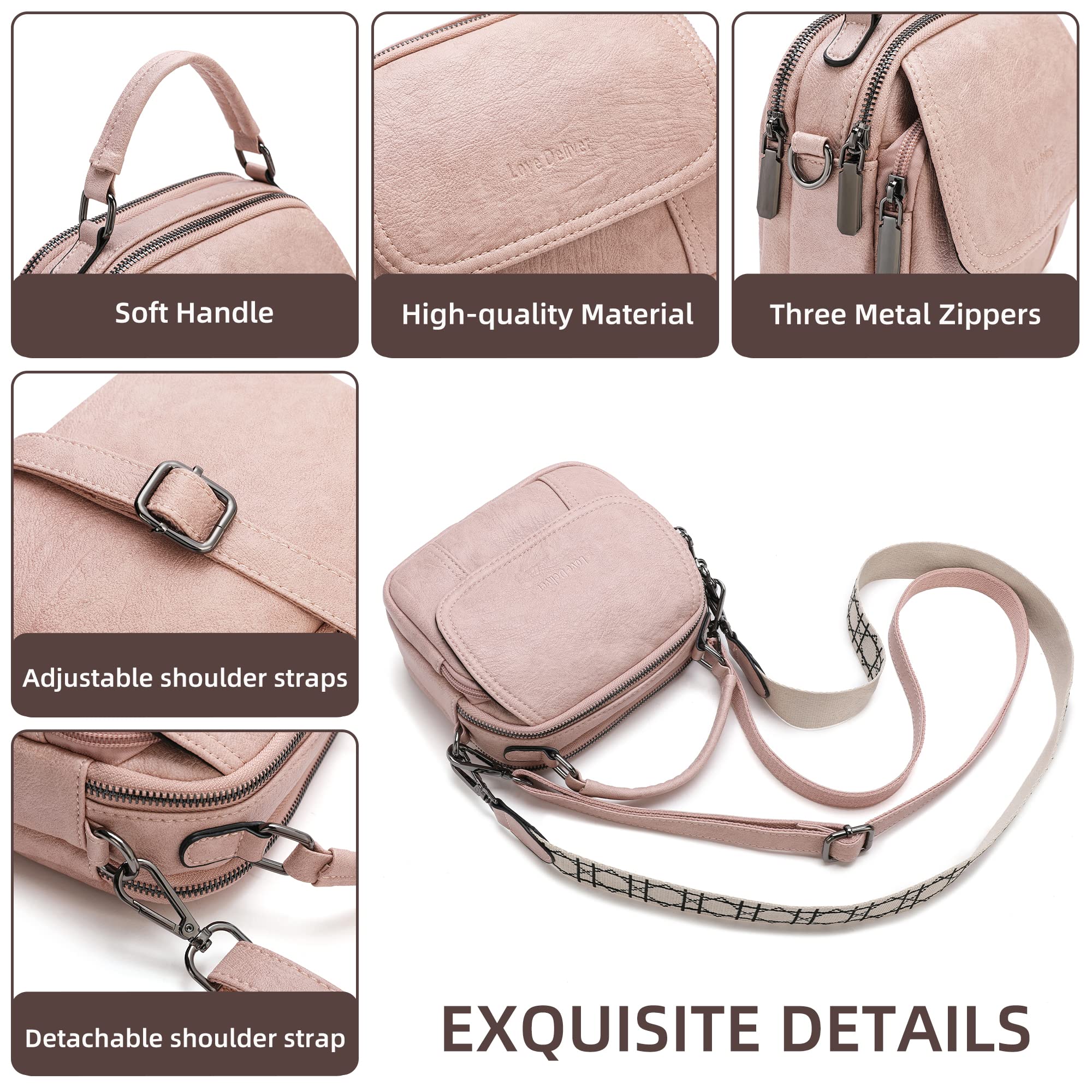 Love Deliver Crossbody Bags for Women Small Leather Purses for Ladies Shoulder Bag with Detachable Straps