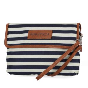 nautica womens crossbody wallet wristlet clutchh, indigo/bone/sand, one size us