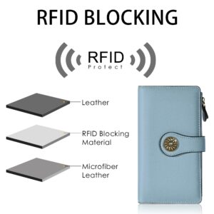 Travelambo Womens RFID Blocking Large Capacity Luxury Waxed Genuine Leather Clutch Wallet Multi Card Organizer