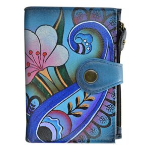 anna by anuschka women's hand painted genuine leather ladies wallet - denim paisley floral