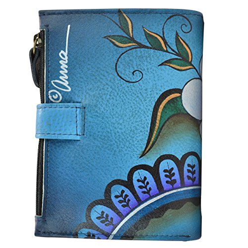 Anna by Anuschka Women's Hand Painted Genuine Leather Ladies Wallet - Denim Paisley Floral