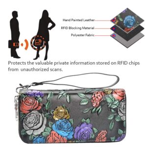 GENTFOX Women's Wallet RFID Blocking Leather Double Zipper Cellphone Wallet Long Purse with Removable Wrist Strap (Colored Rose)