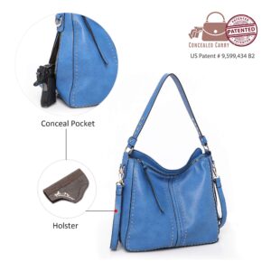 Montana West Hobo Bag for Women Large Vegan Leather Purses and Handbags Tote Bags Crossbody Shoulder Bags With Holster MWC-G1001 BLUE