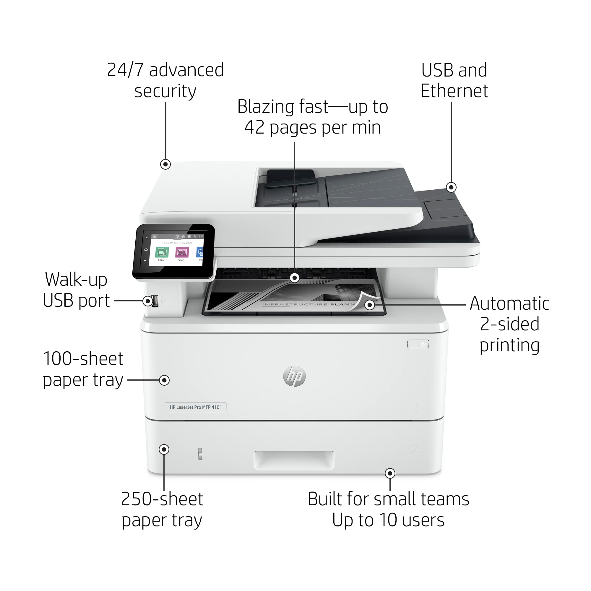 HP LaserJet Pro MFP 4101fdn Black & White Printer with Fax (Renewed)