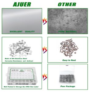 AJUER 1000pcs ISO7380 M2/M2.5/M3/M4 Button Head Socket Cap Screws, Bolts Nuts Washers Assortment Kit, 304 Stainless Steel Metric Screw Set, Small Bolts and Nuts Kit,