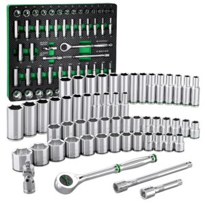 sk 3/8" drive socket set with 160-p ratchet, 56-piece, sae & metric, superkrome finish, preminum cr-v construction, with eva foam tool organizer