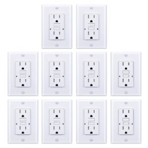 3grace 15 amp gfci outlet, tamper-resistant gfi receptacle with led indicator, self-test ground fault circuit interrupter, decorator wall plates and screws included, ul listed, white (10 pack)