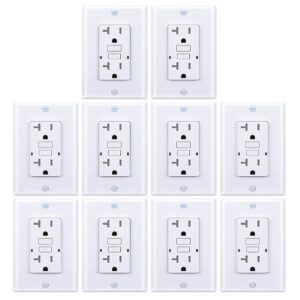 3grace 20 amp gfci outlet, tamper-resistant gfi receptacle with led indicator, self-test ground fault circuit interrupter, decorator wall plates and screws included, ul listed, white (10 pack)